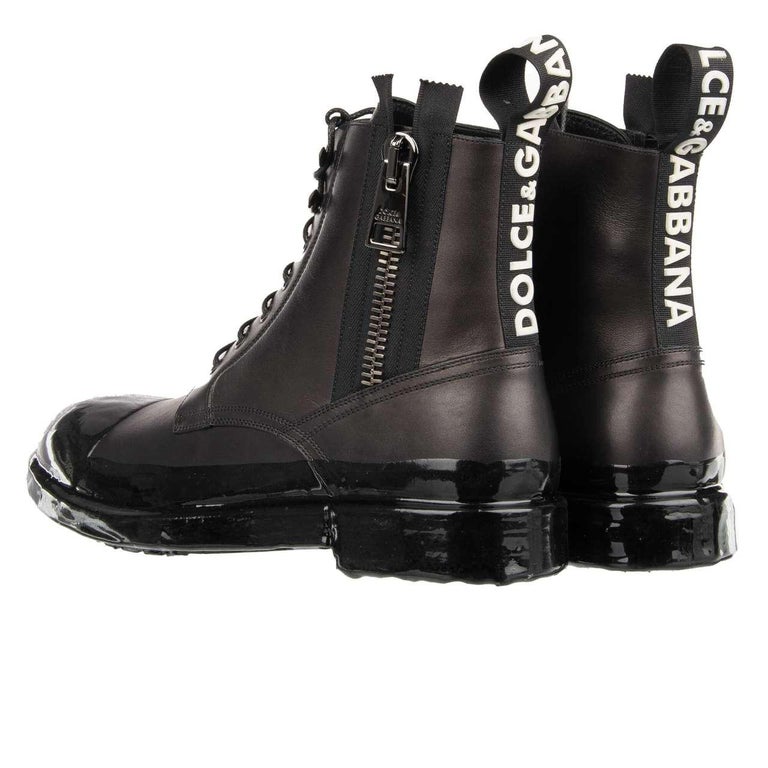 Dolce and Gabbana DG Logo Leather Ankle Boots FIRENZE Black 44 UK 10 US ...