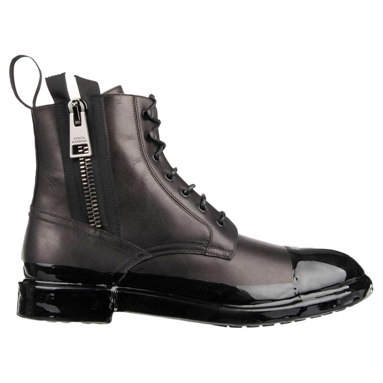 Dolce and Gabbana DG Logo Leather Ankle Boots FIRENZE Black 44 UK 10 US ...