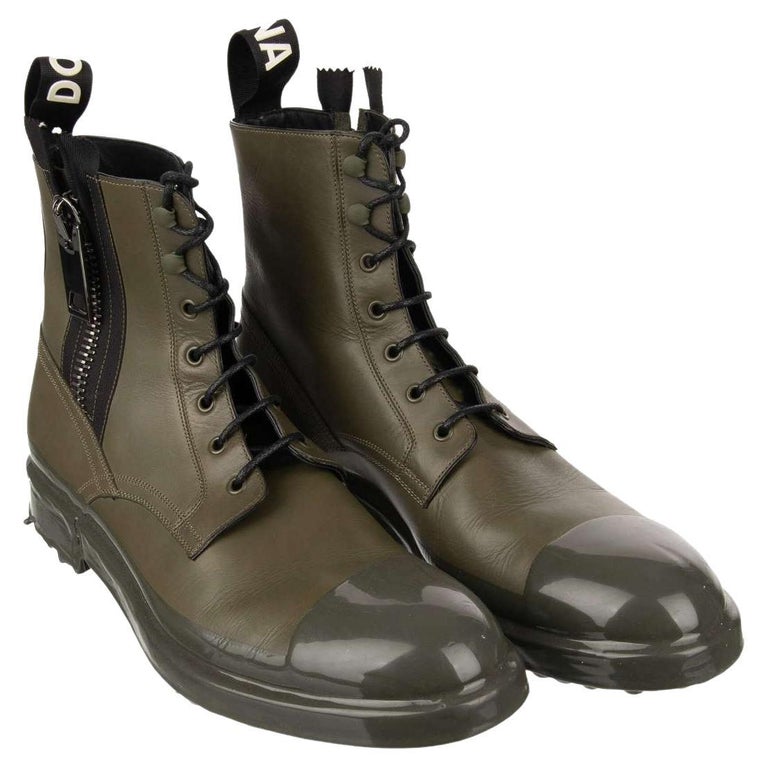 Dolce and Gabbana DG Logo Leather Ankle Boots FIRENZE Military Green ...