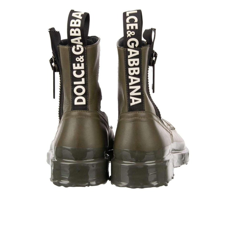 Dolce and Gabbana DG Logo Leather Ankle Boots FIRENZE Military Green ...