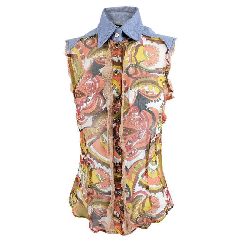 Dolce And Gabbana Brown Leather Embellished Blouse Ss 2001 For Sale At