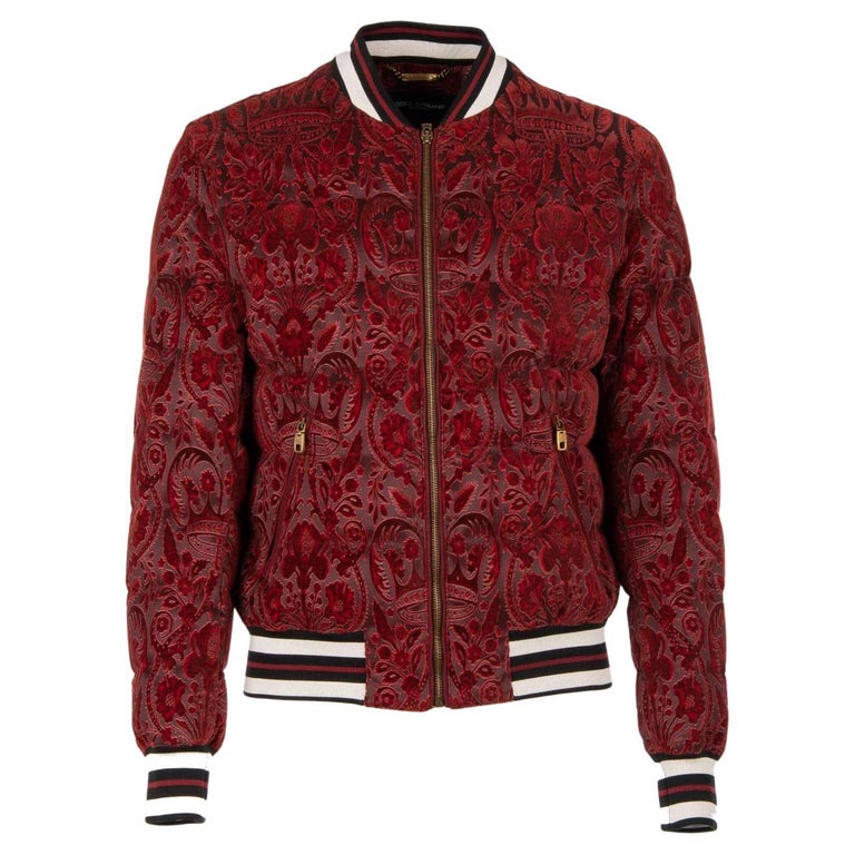 Dolce and Gabbana Down Bomber Jacket with Baroque Brocade Crowns Red 44 ...