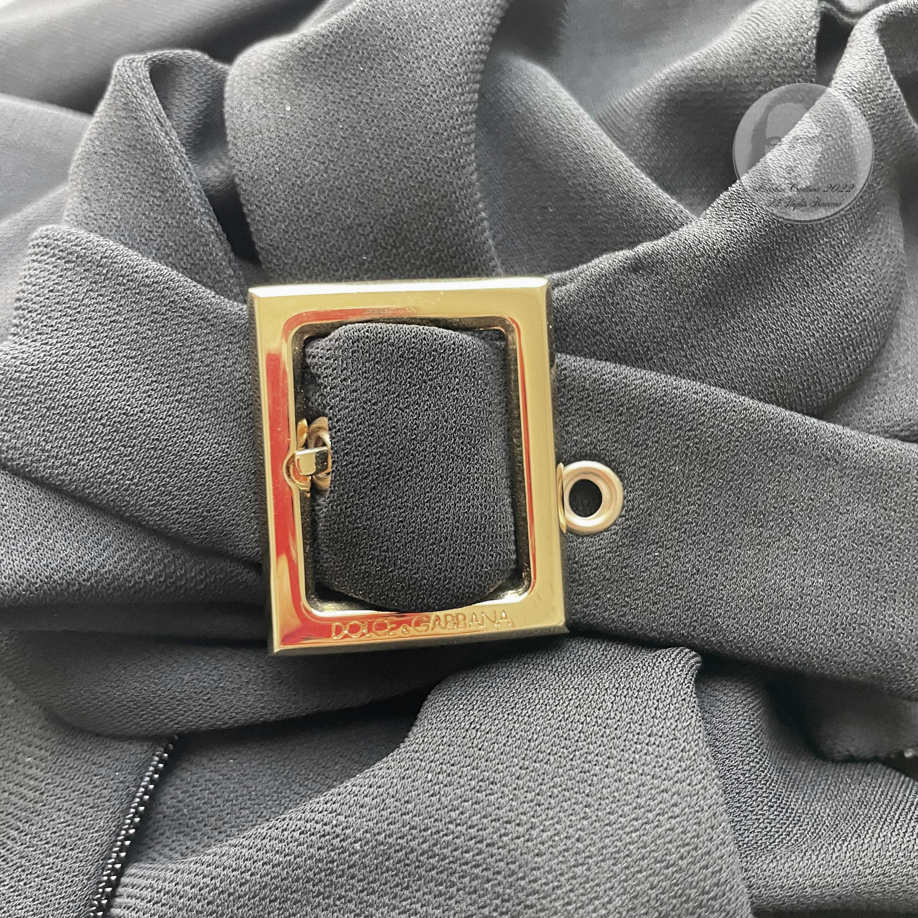 Dolce and Gabbana Dress Black Jersey Buckle Collar Keyhole Chest Wiggle ...
