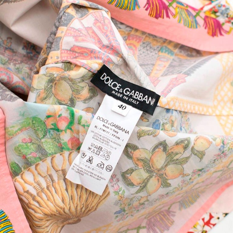 Dolce and Gabbana Fan-Printed Cotton Top - Size US 4 at 1stDibs