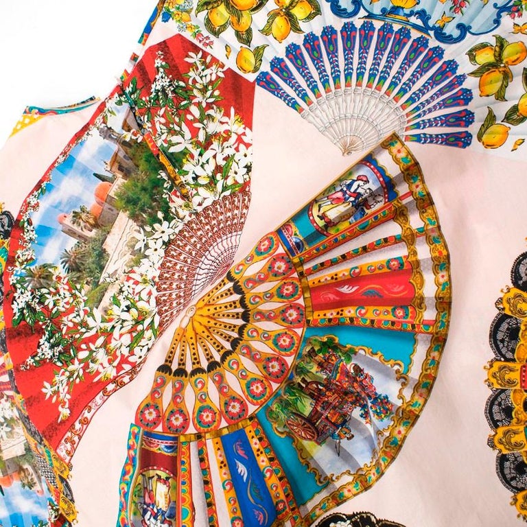 Dolce and Gabbana Fan-Printed Cotton Top - Size US 4 at 1stDibs