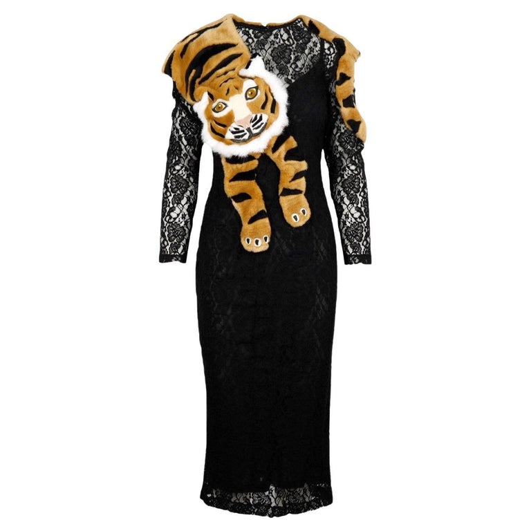 Dolce and Gabbana Faux Fur Tiger Lace Dress - '10s For Sale at 1stDibs