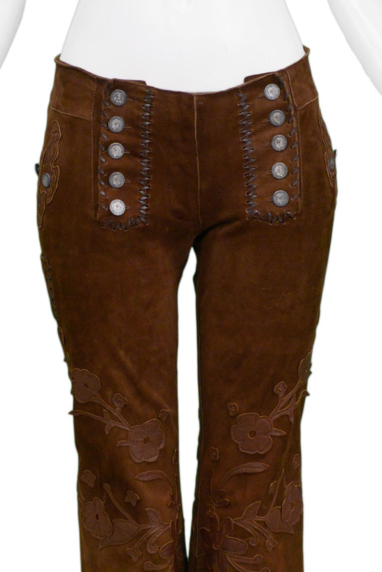 Dolce And Gabbana Floral Applique Suede Pants 2002 For Sale At 1stdibs