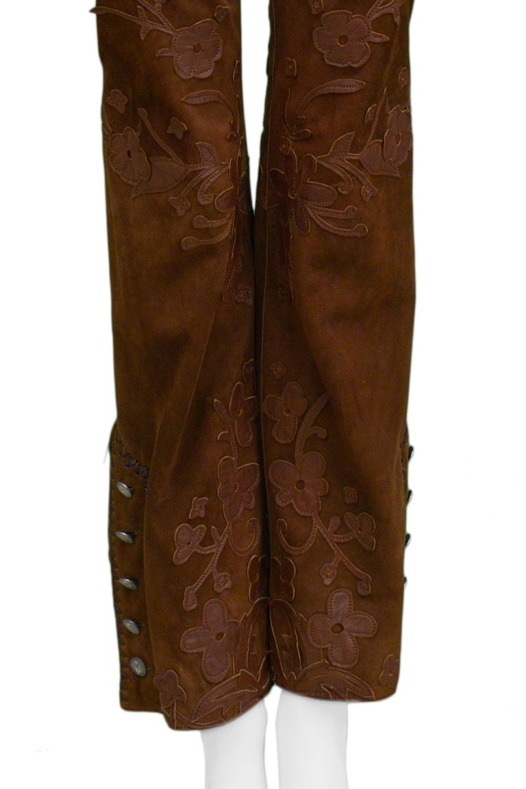Dolce And Gabbana Floral Applique Suede Pants 2002 For Sale At 1stdibs