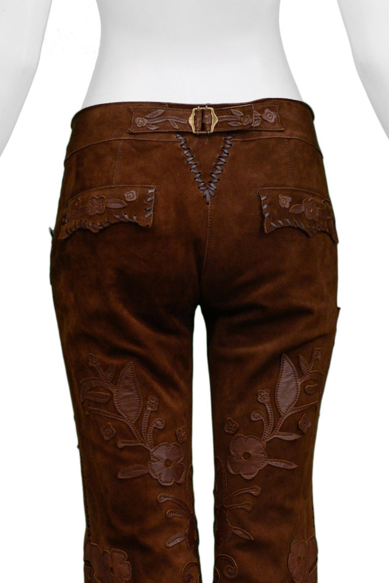 Dolce And Gabbana Floral Applique Suede Pants 2002 For Sale At 1stdibs