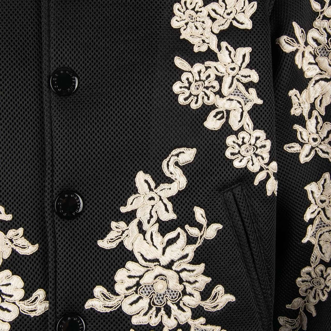 Dolce and Gabbana Floral Embroidered Perforated Bomber Jacket Black ...