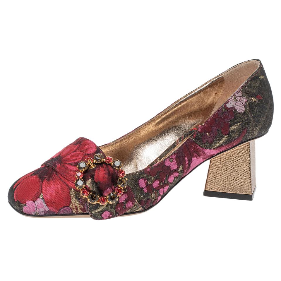 Dolce and Gabbana Floral Jacquard Fabric Pyramid Heel Pumps Size 38.5 ...