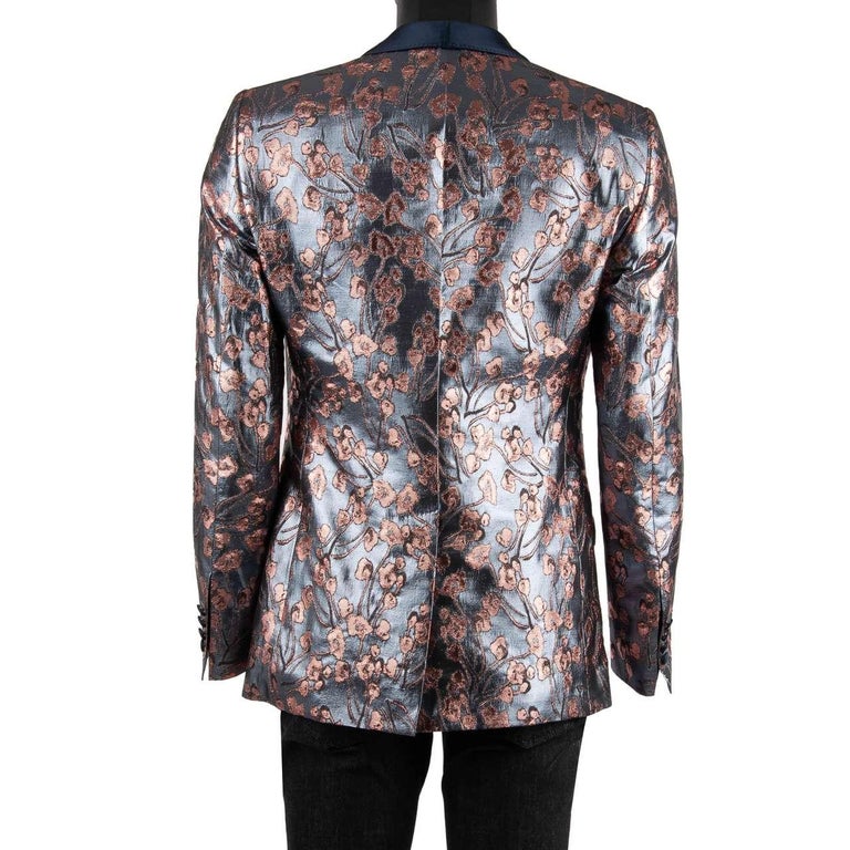 Dolce and Gabbana Floral Shiny Lurex Tuxedo Blazer MARTINI Blue Pink 44 ...