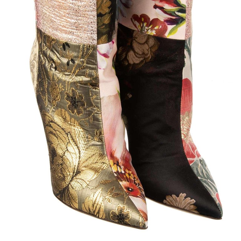 Dolce and Gabbana Flower Brocade Patchwork Boots CARDINALE Gold Pink 40 ...
