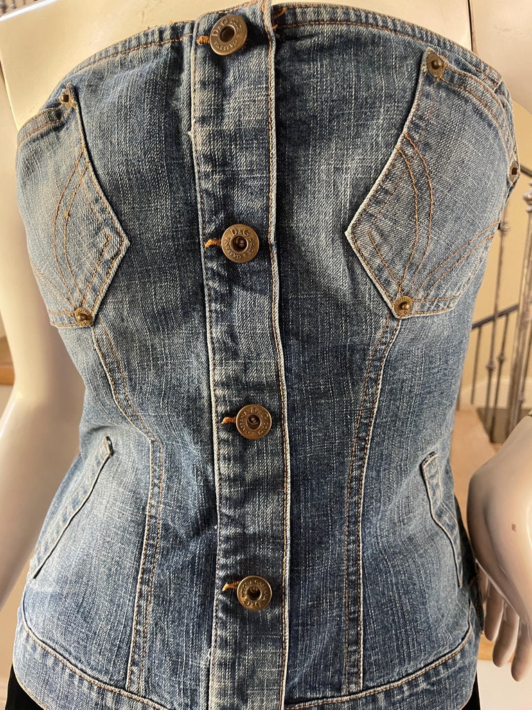 Dolce and Gabbana for D&G Sexy Vintage Denim Blue Jean Corset Top For ...