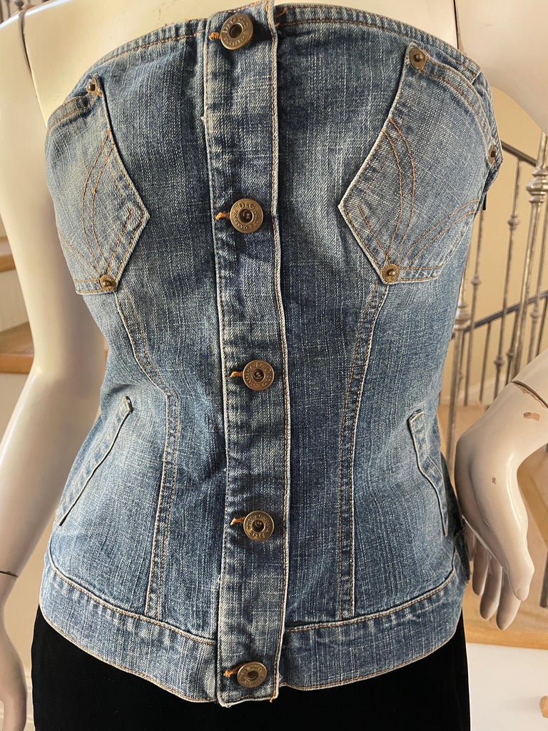 Dolce and Gabbana for D&G Sexy Vintage Denim Blue Jean Corset Top For ...