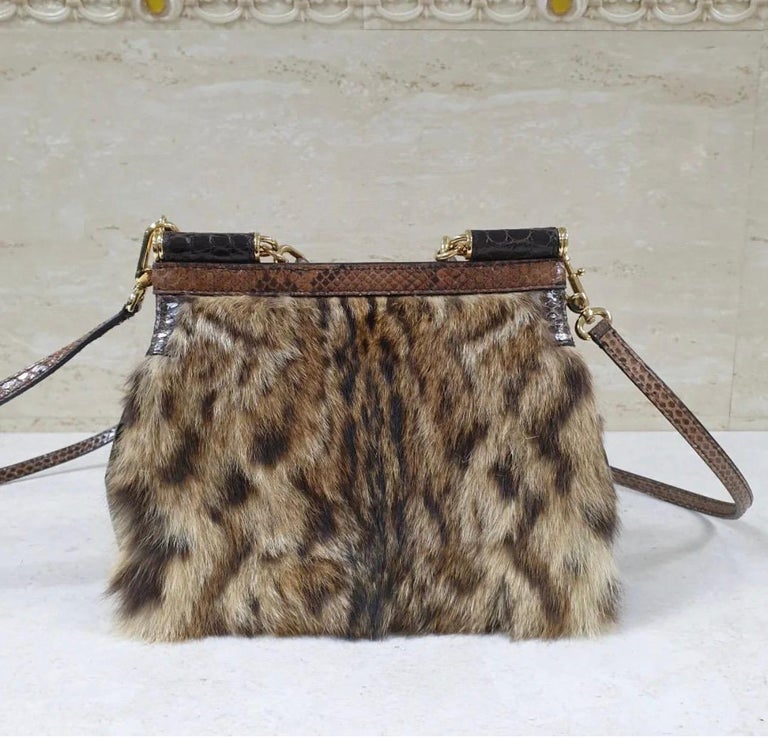 Dolce and Gabbana Fur Crocodile Python Sicily Bag For Sale at 1stDibs
