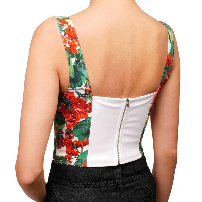 Dolce and Gabbana - Geranium Bustier Corsage Top Red Green White IT 48 ...