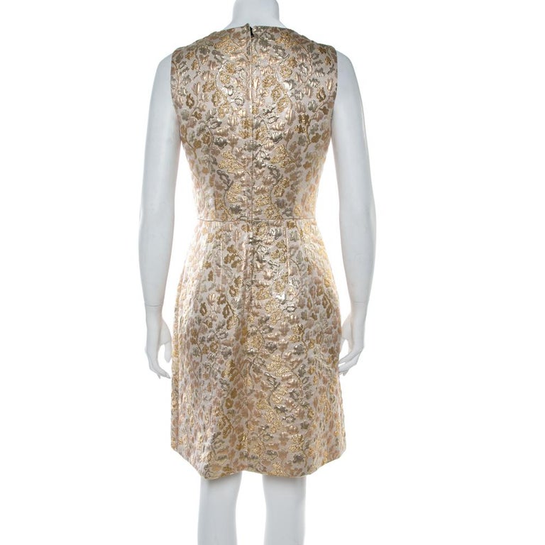 Dolce and Gabbana Gold Floral Jacquard Crystal Embellished Sheath Dress ...