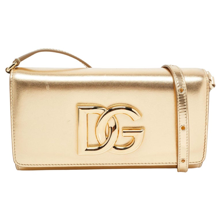 Dolce and Gabbana Gold Glossy Leather DG Logo Handbag For Sale at 1stDibs