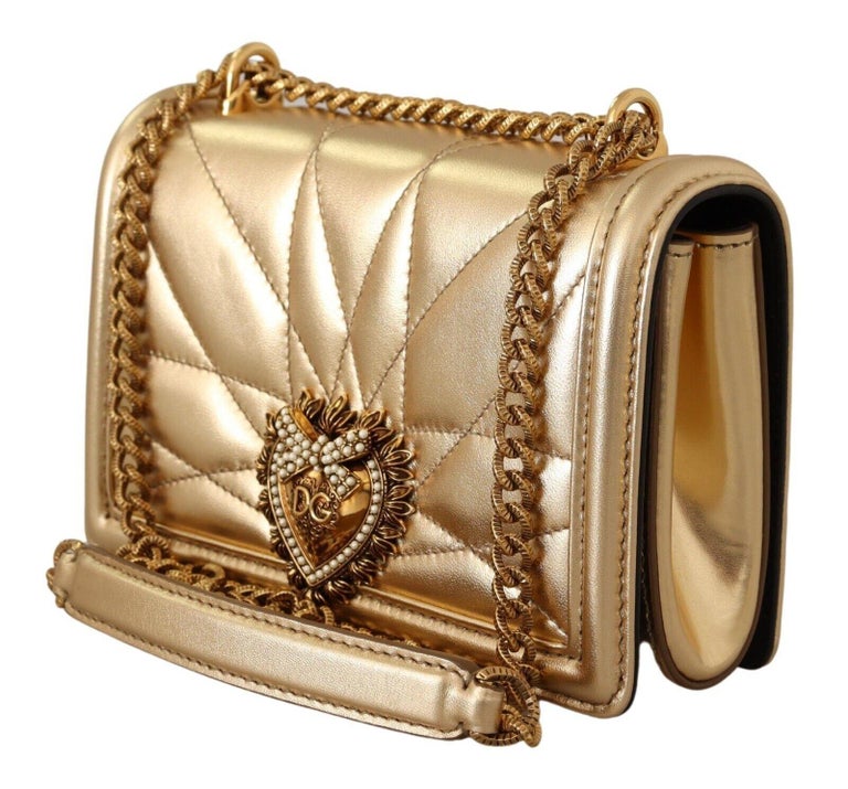 Dolce and Gabbana Gold Leather Devotion Handbag Shoulder Bag Clutch ...