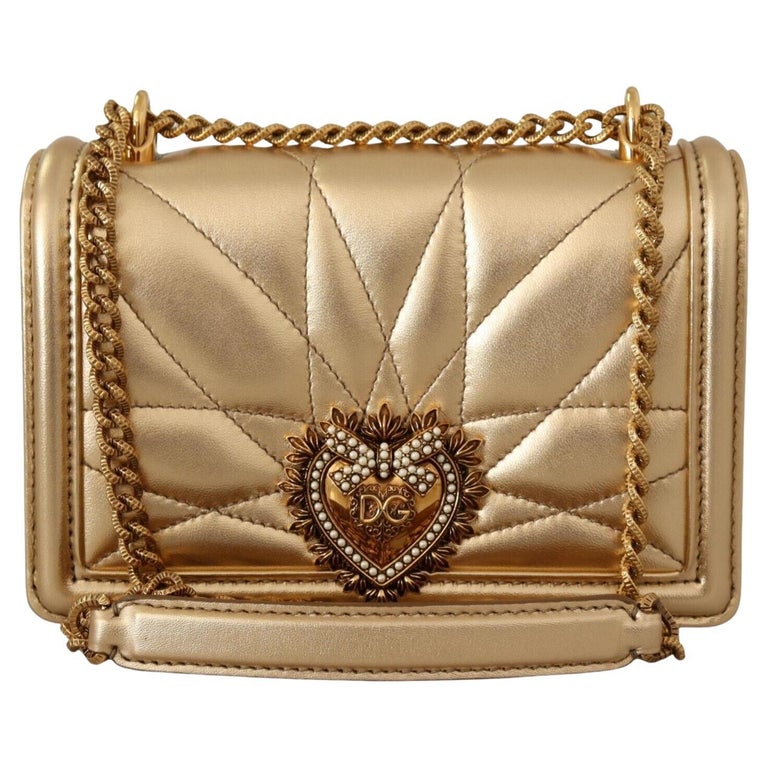 Dolce and Gabbana Gold Leather Devotion Handbag Shoulder Bag Clutch ...