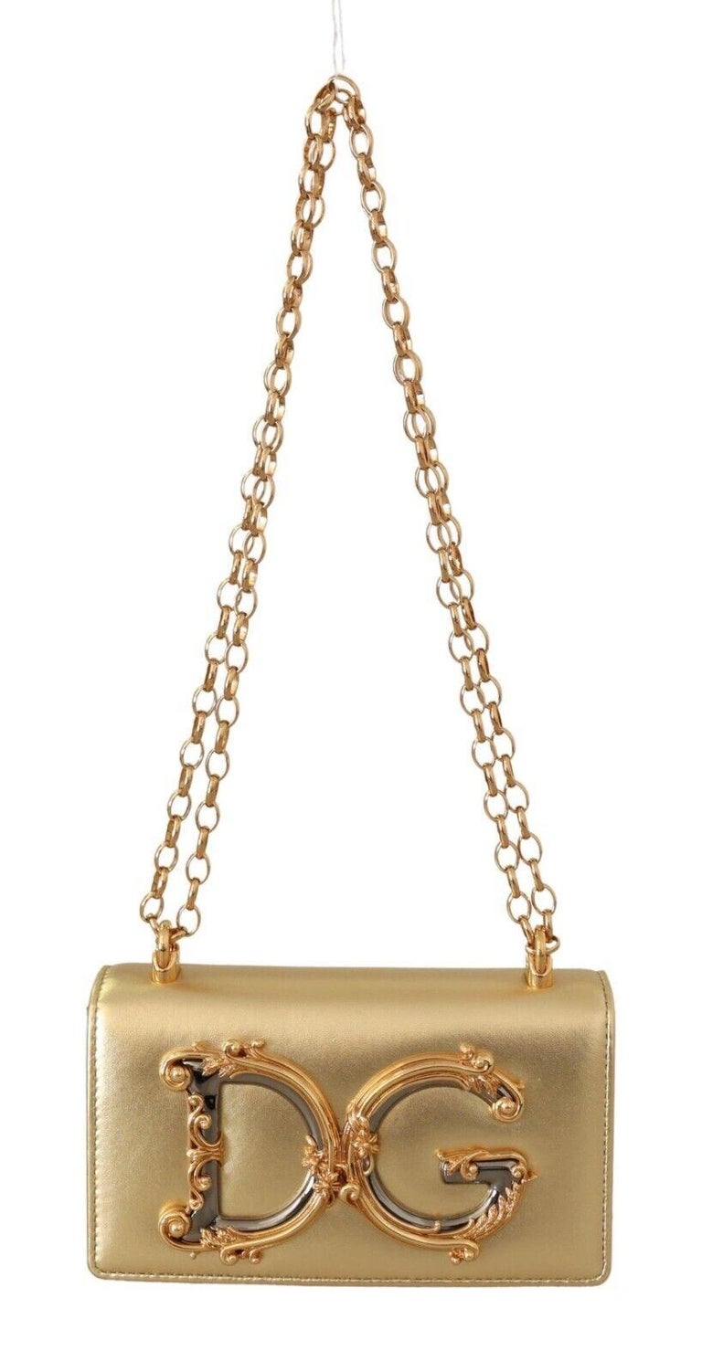 Dolce and Gabbana Gold Leather DG Girls Handbag Shoulder Bag Clutch ...