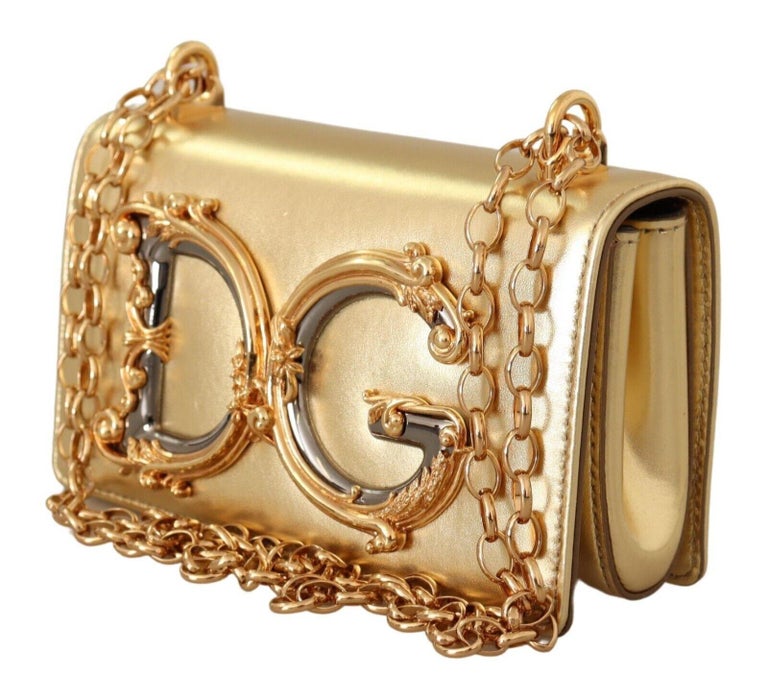 Dolce and Gabbana Gold Leather DG Girls Handbag Shoulder Bag Clutch ...