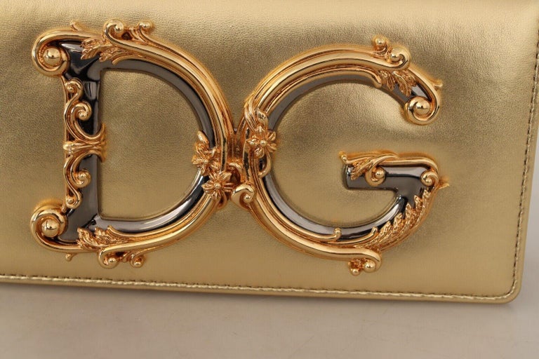 Dolce and Gabbana Gold Leather DG Girls Handbag Shoulder Bag Clutch ...