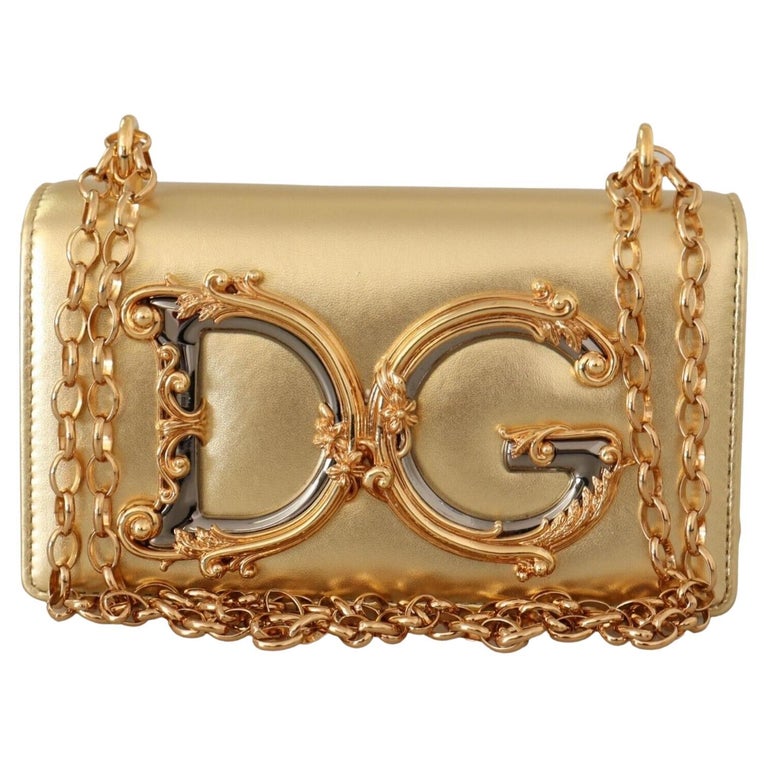 Dolce and Gabbana Gold Leather DG Girls Handbag Shoulder Bag Clutch ...