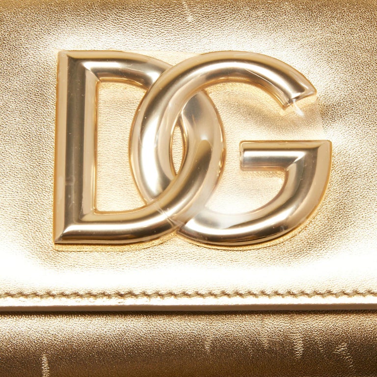 Dolce and Gabbana Gold Leather DG Logo Crossbody Bag For Sale at 1stDibs