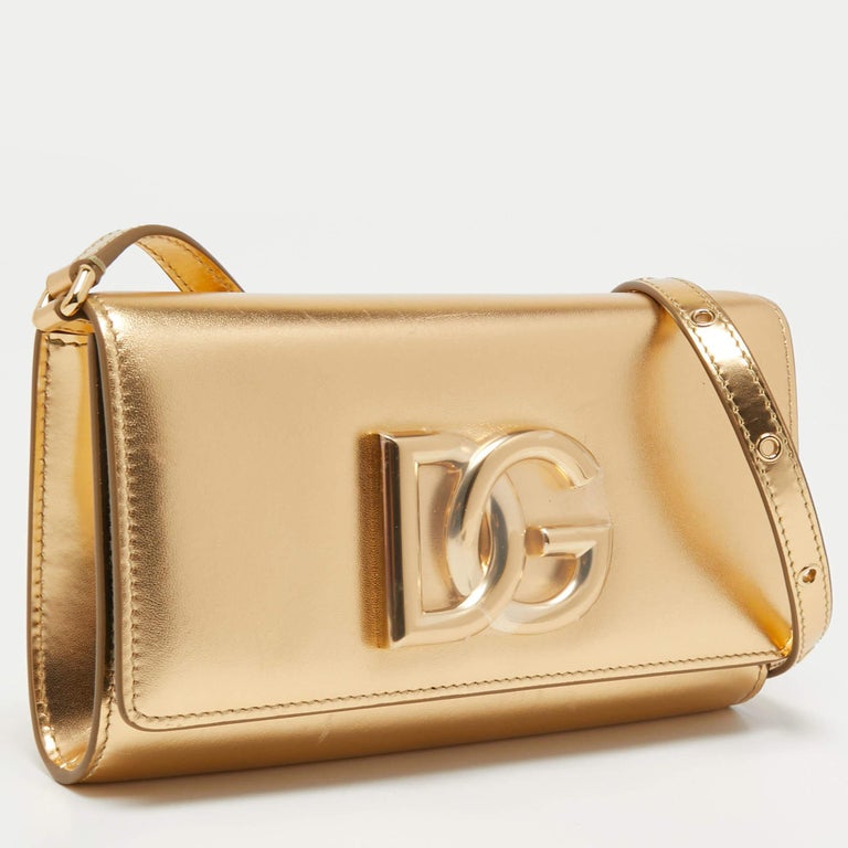 Dolce and Gabbana Gold Leather DG Logo Crossbody Bag For Sale at 1stDibs