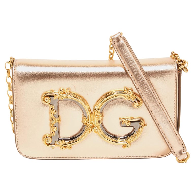 Dolce and Gabbana Gold Leather Small DG Girls Handbag For Sale at 1stDibs