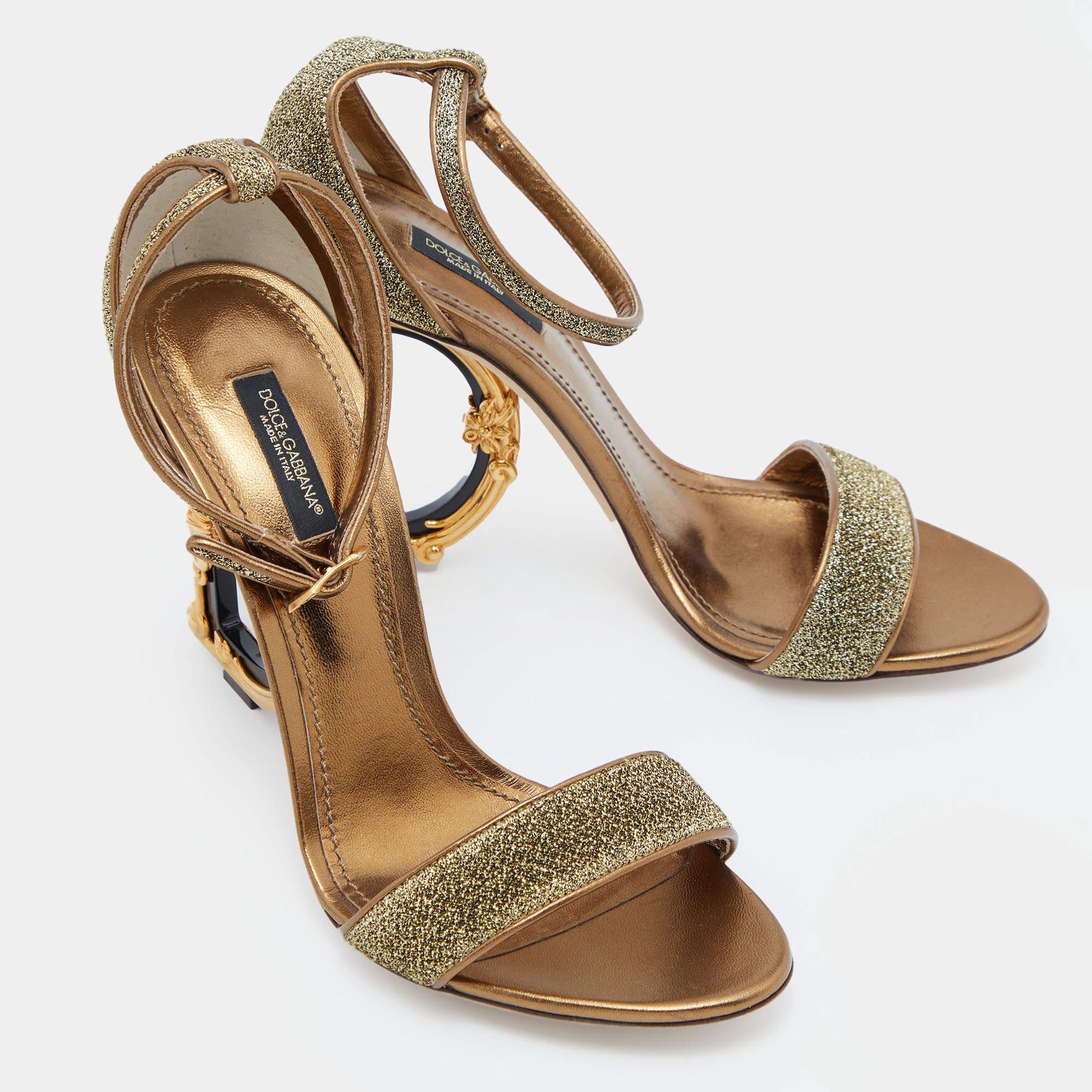 Dolce and Gabbana Gold Lurex Fabric Bette Sculpture Heel Open Toe ...