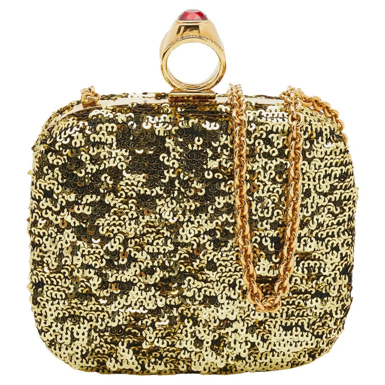 Dolce and Gabbana Gold Sequin Frame Chain Clutch For Sale at 1stDibs