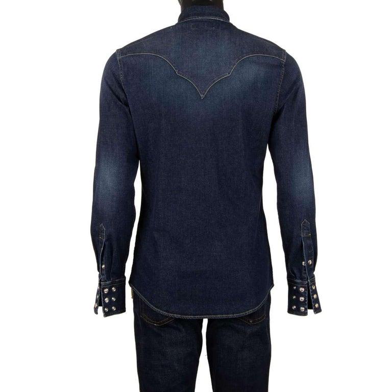 Dolce and Gabbana Goldwork Embroidery Rose Bee Denim Jeans Shirt Blue ...