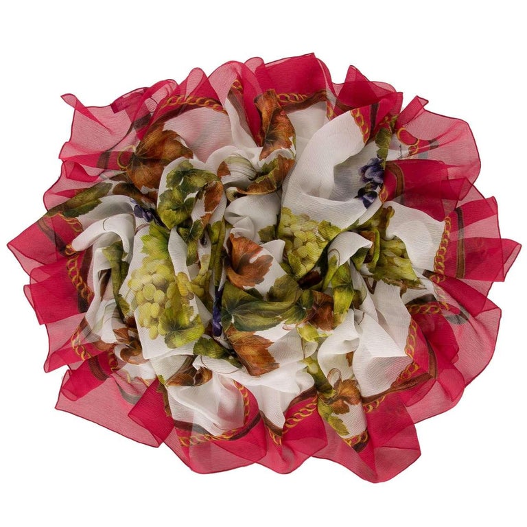 Dolce and Gabbana - Grape Printed Silk Scarf Foulard Pink White Green ...