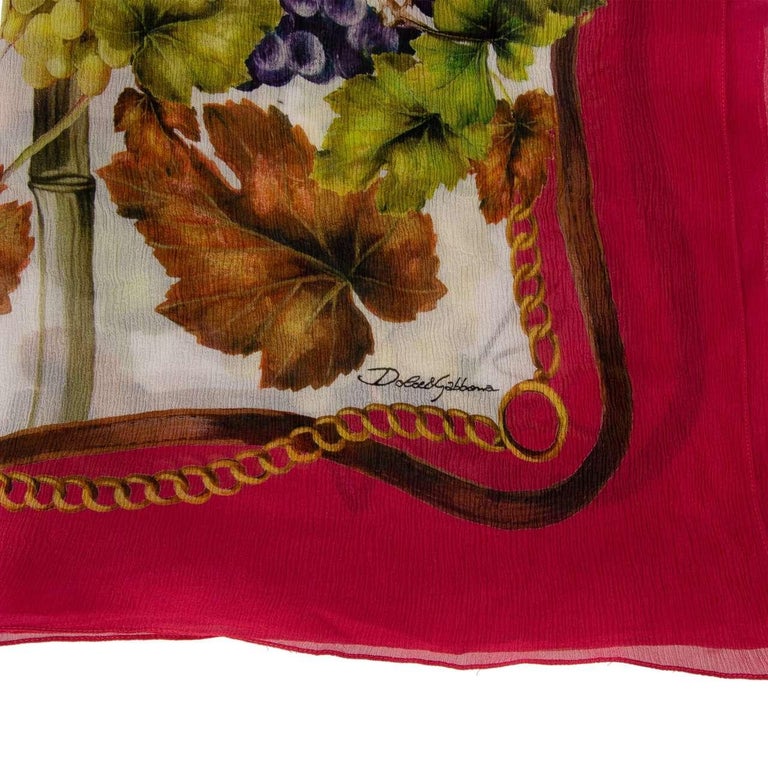Dolce and Gabbana - Grape Printed Silk Scarf Foulard Pink White Green ...