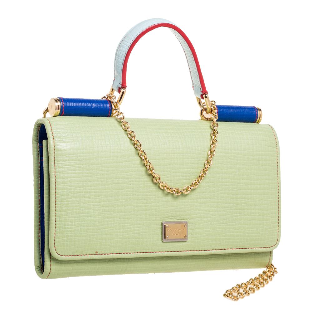 Dolce and Gabbana Green Leather Miss Sicily Von Wallet on Chain at 1stDibs