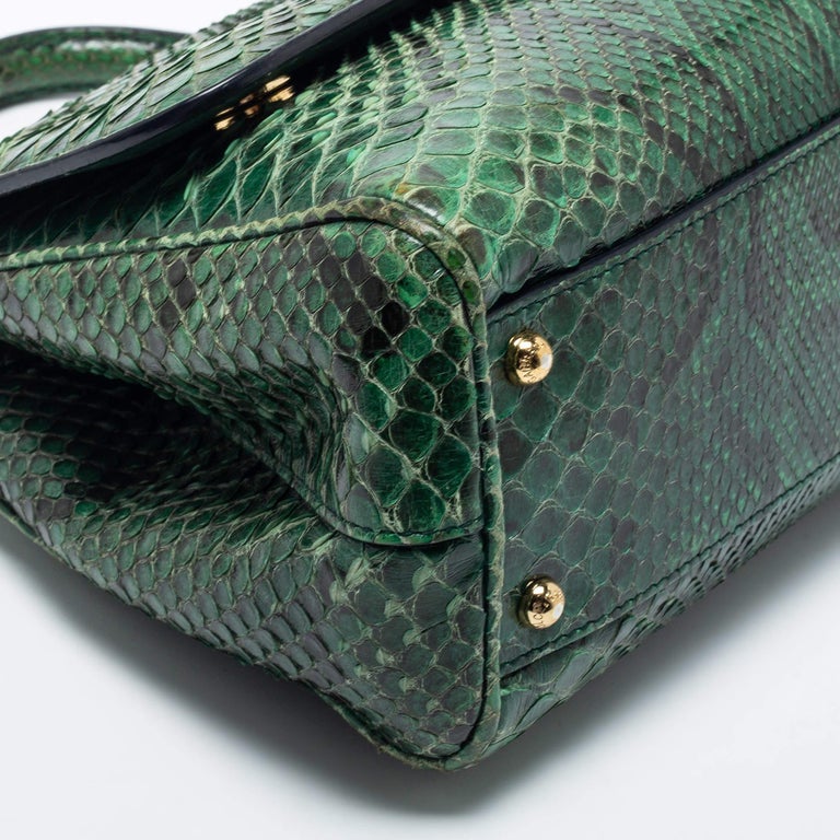 Dolce and Gabbana Green Python Leather Small Miss Sicily Top Handle Bag ...