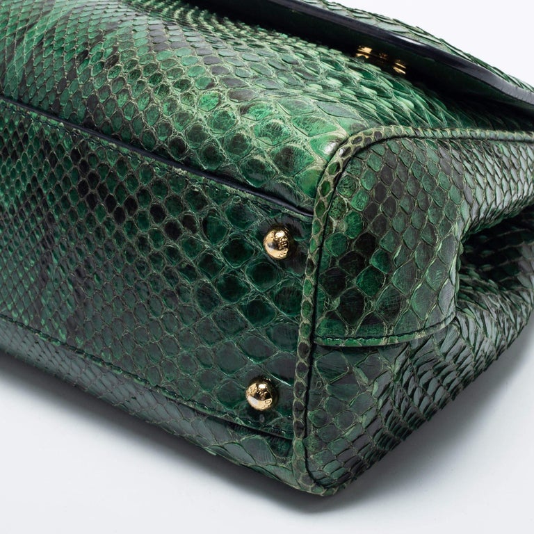 Dolce and Gabbana Green Python Leather Small Miss Sicily Top Handle Bag ...