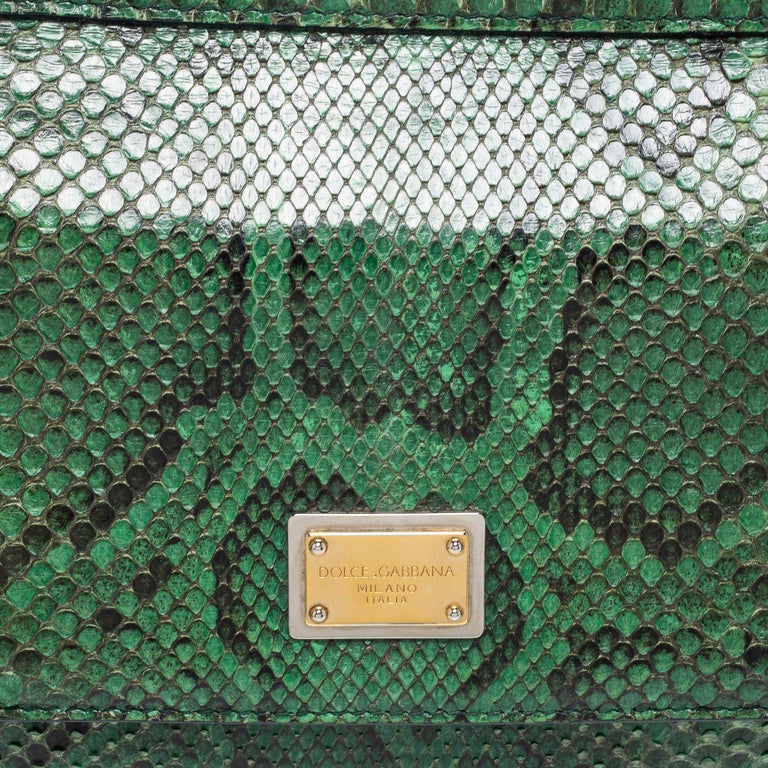 Dolce and Gabbana Green Python Leather Small Miss Sicily Top Handle Bag ...