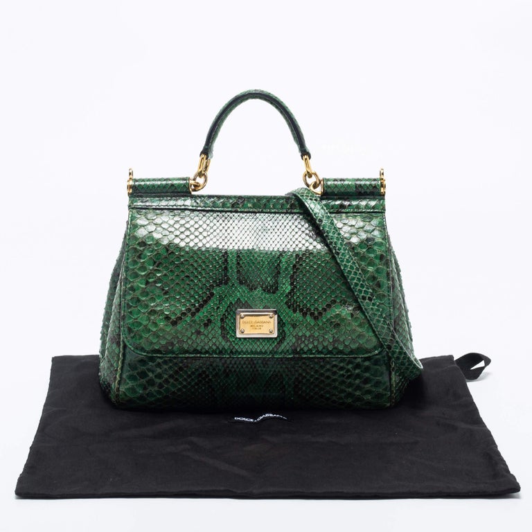 Dolce and Gabbana Green Python Leather Small Miss Sicily Top Handle Bag ...