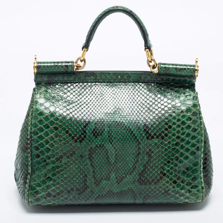Dolce and Gabbana Green Python Leather Small Miss Sicily Top Handle Bag ...