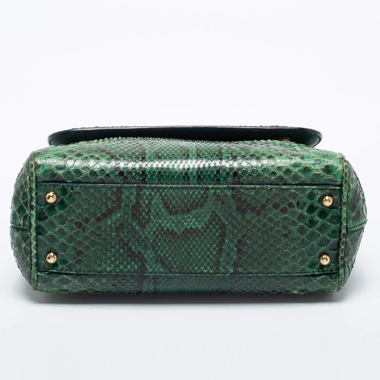 Dolce and Gabbana Green Python Leather Small Miss Sicily Top Handle Bag ...