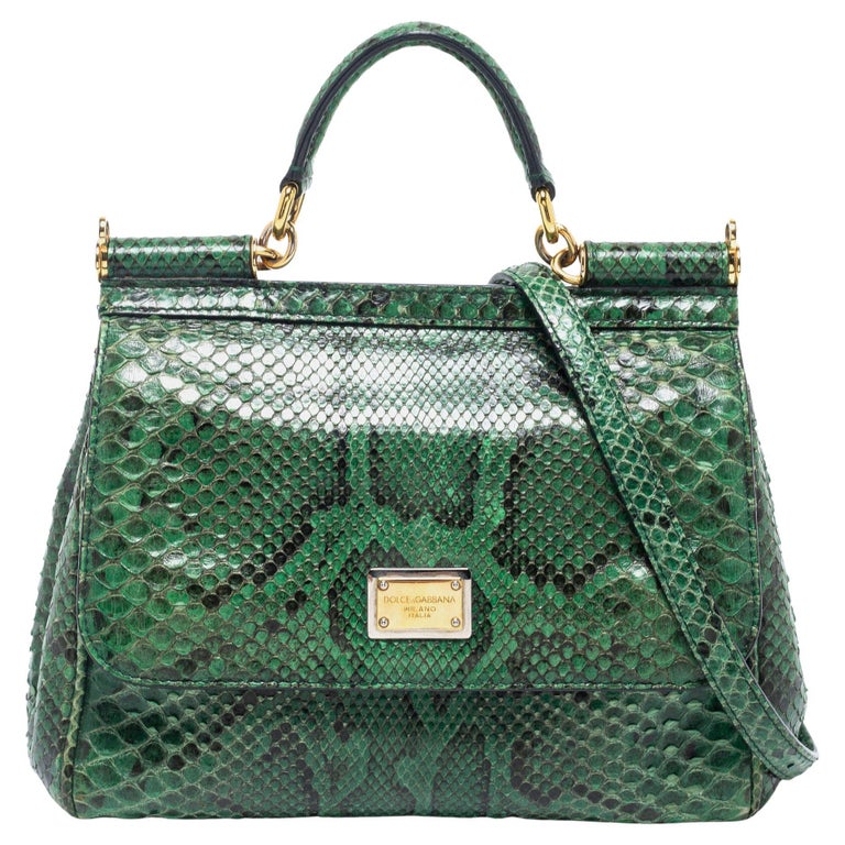 Dolce and Gabbana Green Python Leather Small Miss Sicily Top Handle Bag ...