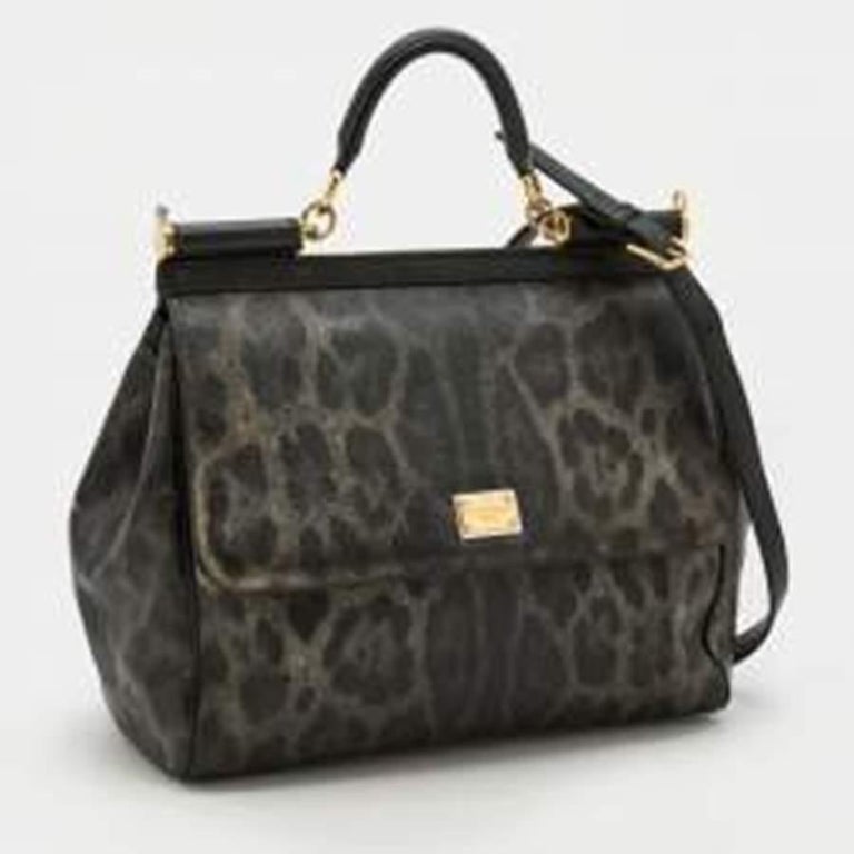 Dolce And Gabbana Grey Black Leopard Print Coated Large Miss Sicily Top