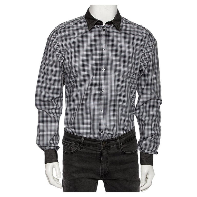 Dolce and Gabbana Grey Checkered Cotton Button Front Gold Label Shirt ...