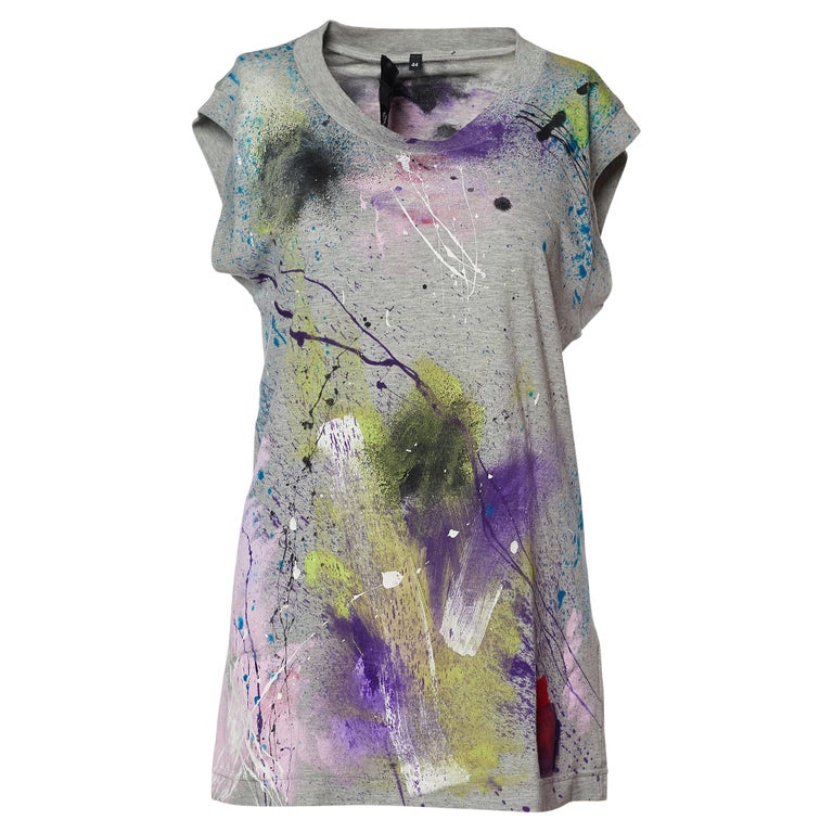 Dolce and Gabbana Grey Jersey Limited Edition Hand Painted Top M For Sale at 1stDibs