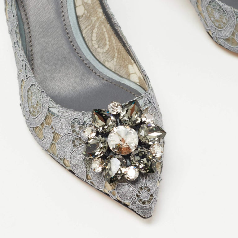 Dolce and Gabbana Grey Lace and Mesh Bellucci Crystal Embellished Pumps ...
