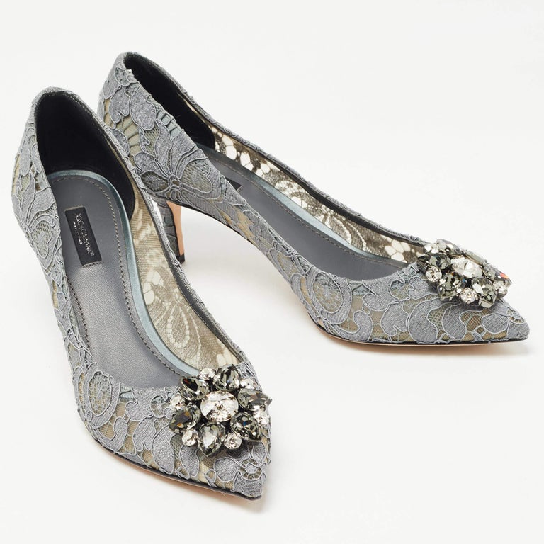 Dolce and Gabbana Grey Lace and Mesh Bellucci Crystal Embellished Pumps ...